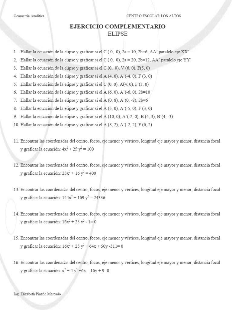 Ejercicios sobre la elipse | PDF | Elipse | Matemática Elemental