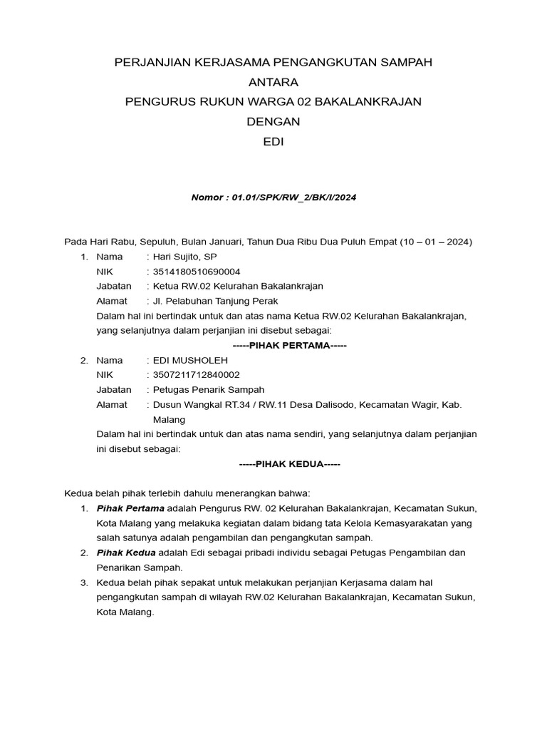 Perjanjian Kerjasama Pengangkutan Sampah Pdf