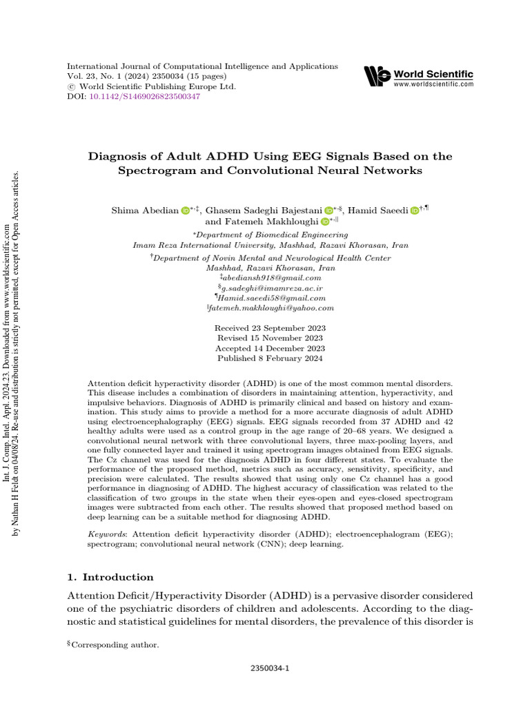 Abedian Et Al 2024 Diagnosis of Adult Adhd Using Eeg Signals Based On ...