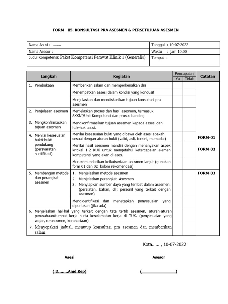 FORM Pra Asesment Kredensial Perawat | PDF