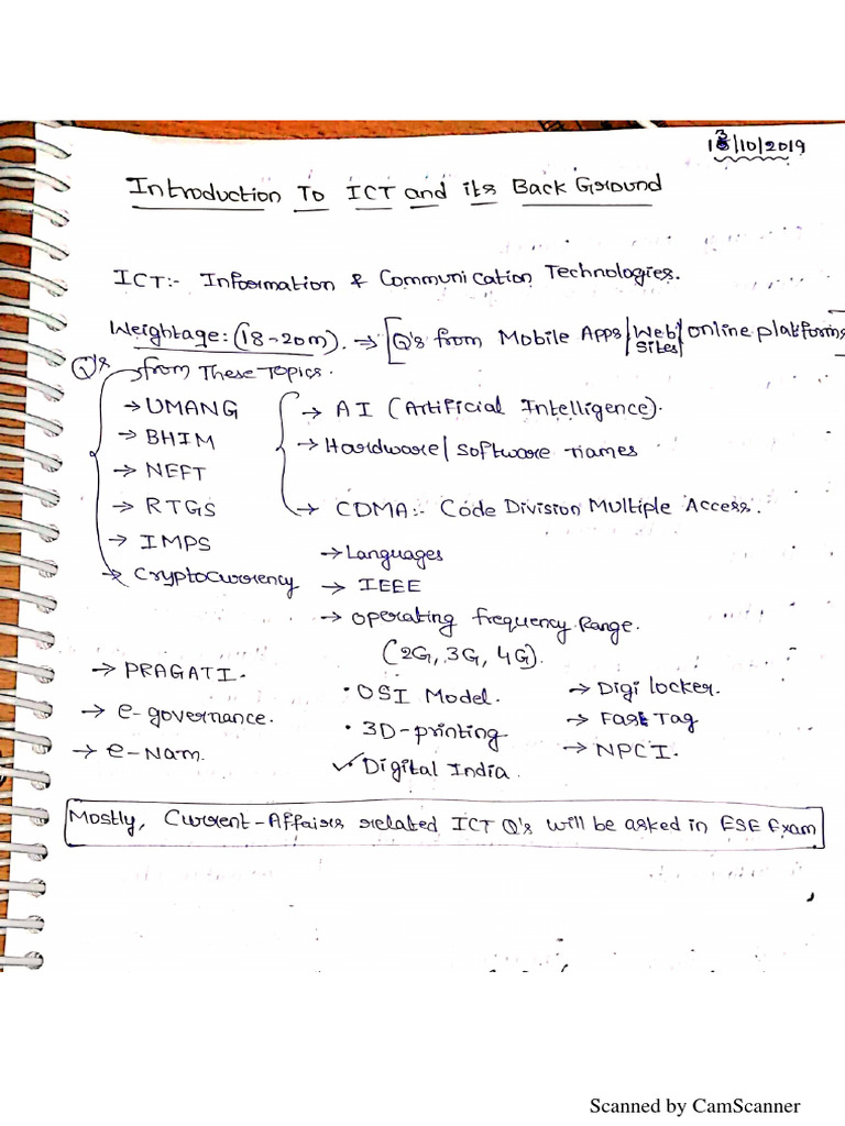 ESE HANDWRITTEN NOTES Info & Comm Tech ICT | PDF