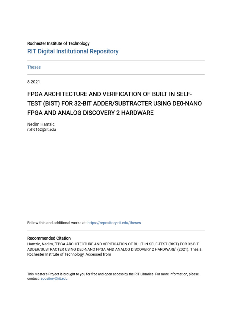 Fpga Architecture And Verification Of Built In Self Test Bist F Pdf Integrated Circuit