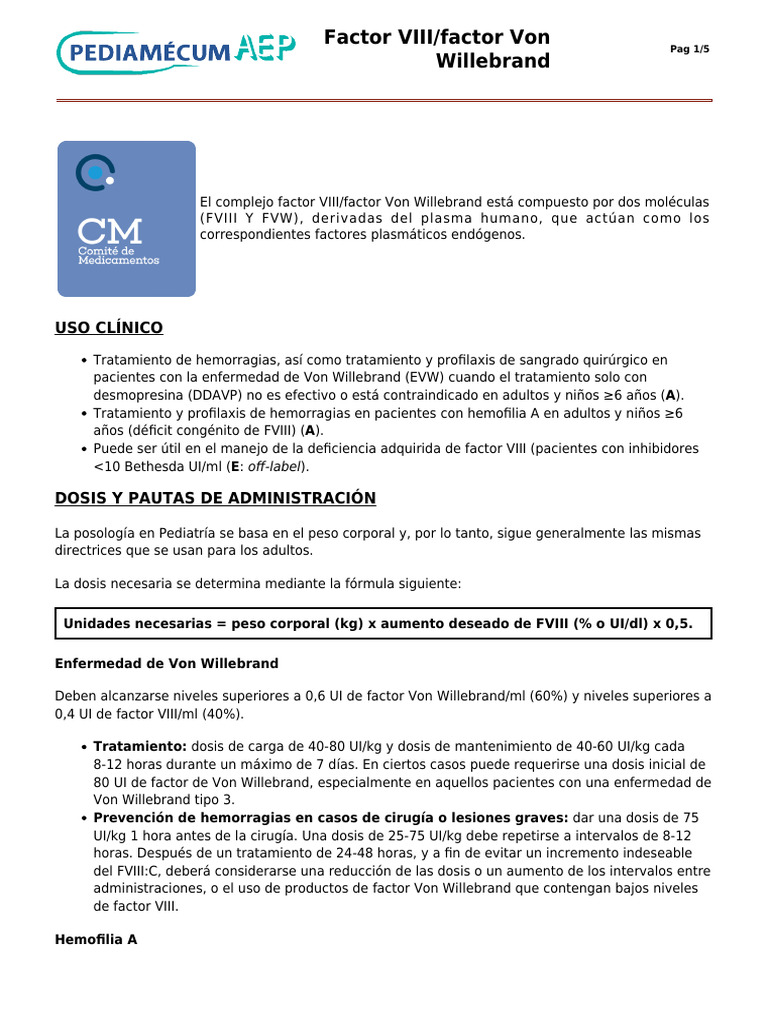 Factor VIII - Factor Von Willebrand | PDF | Enfermedades y trastornos ...