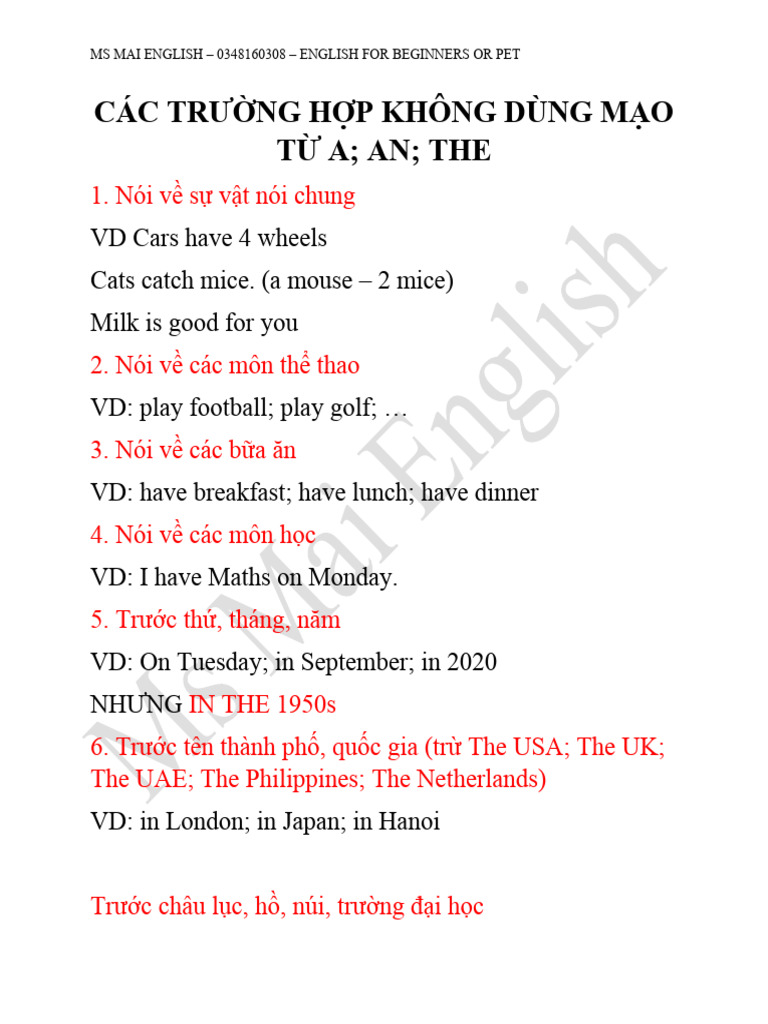 Các Trư NG H P Không Dùng M o T | PDF