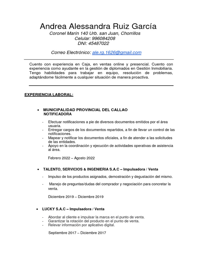 CV fANDREA Dulanto ACTUALIZADO | PDF | Documento de identidad