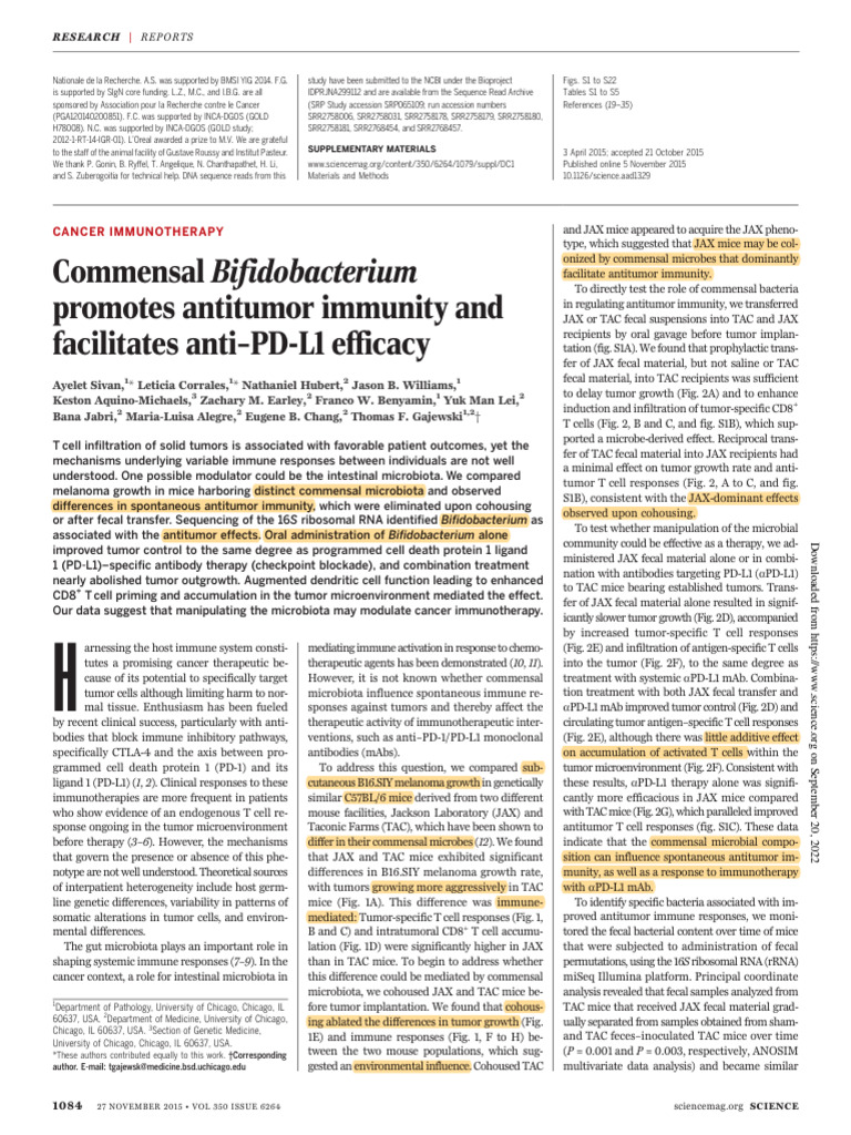 5.Commensal Bifidobacterium promotes antitumor immunity and facilitates ...