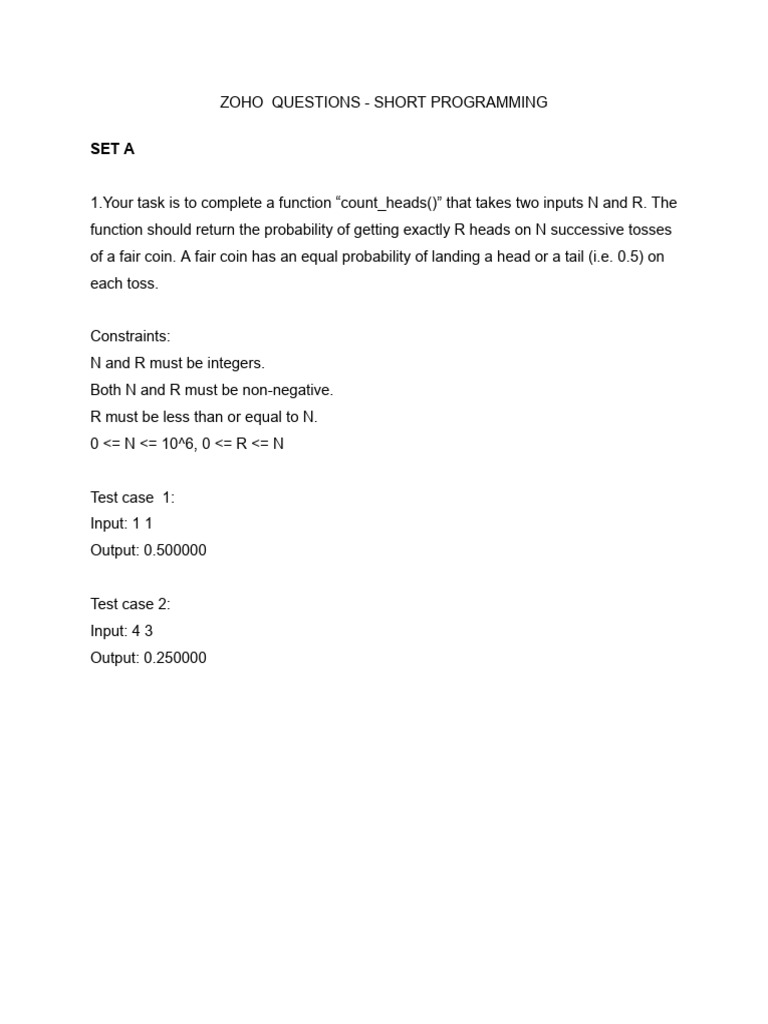 Set A - Zoho Questions - Short Programming | PDF | Mathematics ...