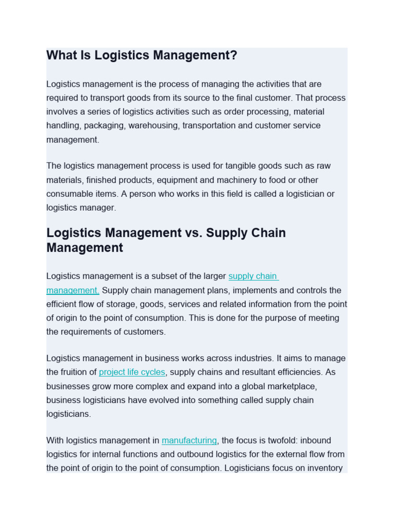 What is Logistics Management | PDF | Logistics | Warehouse