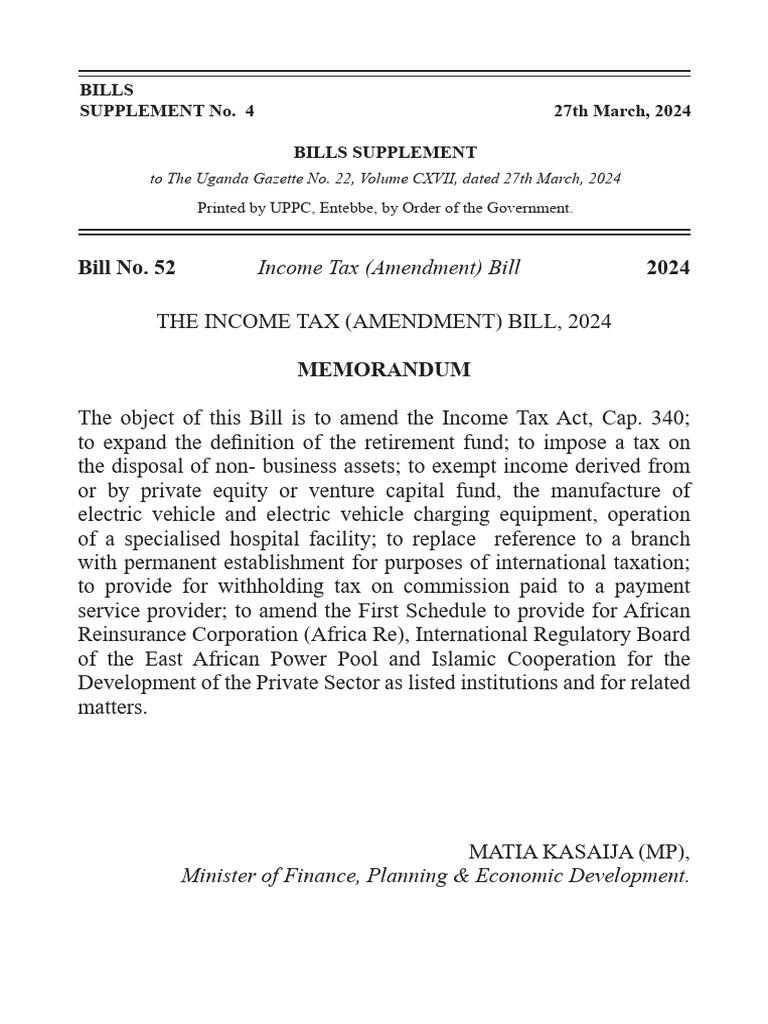 Income Tax Amendment Bill 2024 Summary | PDF | Taxes | Tax Deduction