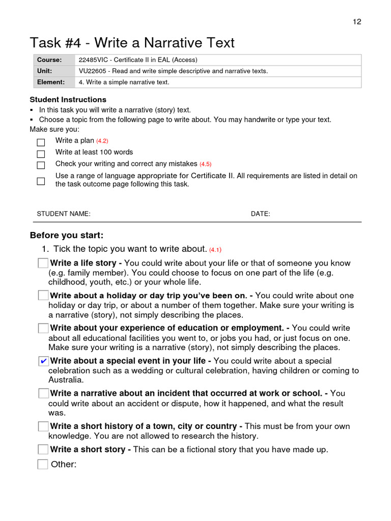 C2 VU22605 - Task 4-Writing Narrative | PDF