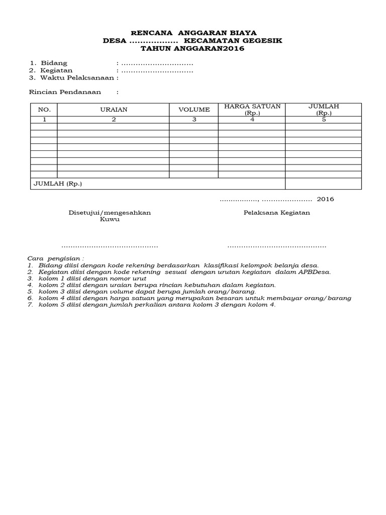 Form Keu Desa | PDF | Bisnis