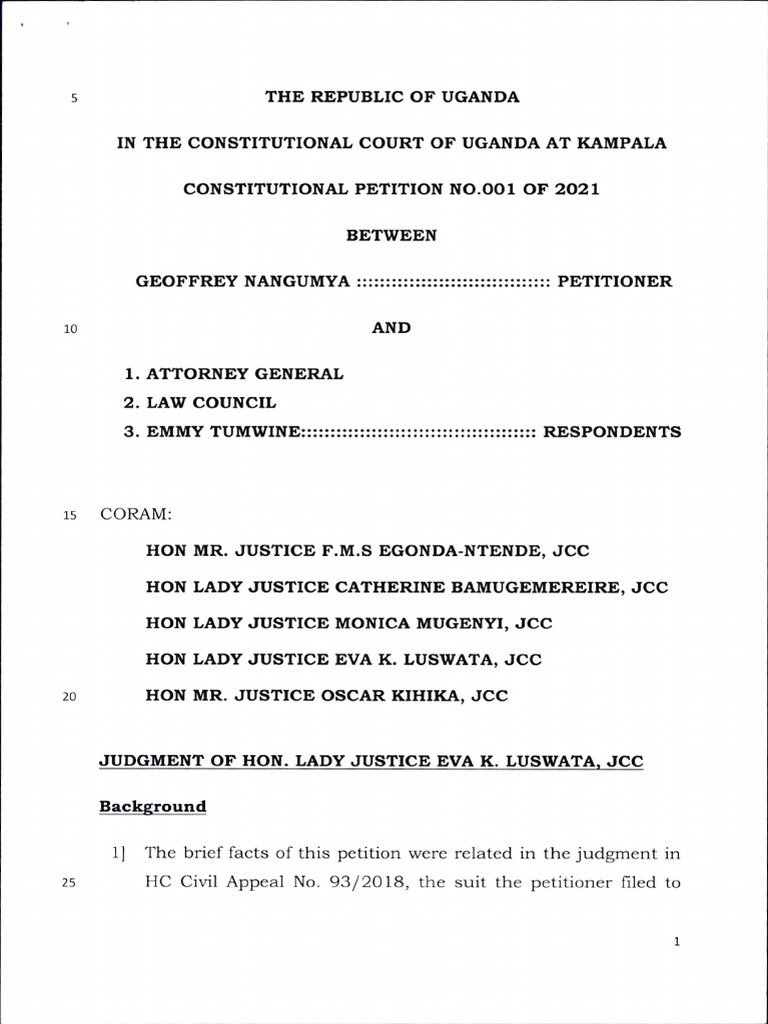 Uganda Constitutional Court Petition 2021 | PDF | Disbarment | Jurisdiction