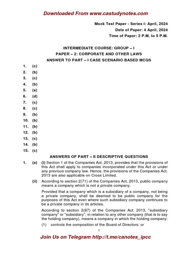 CA Inter MTP April 2024: Corporate Laws | PDF | Limited Liability Partnership | Dividend