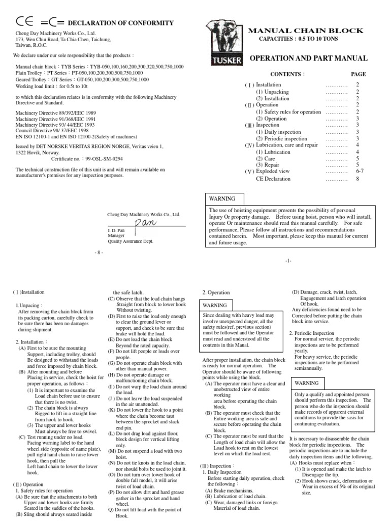 Manual Chain Block Operation Guide | PDF | Nut (Hardware)