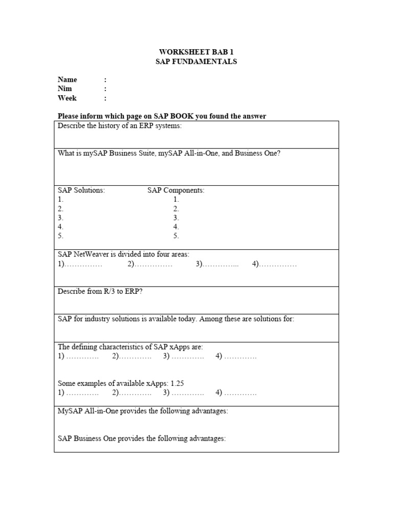 Worksheet Bab 1 - SAP Product Overview | PDF
