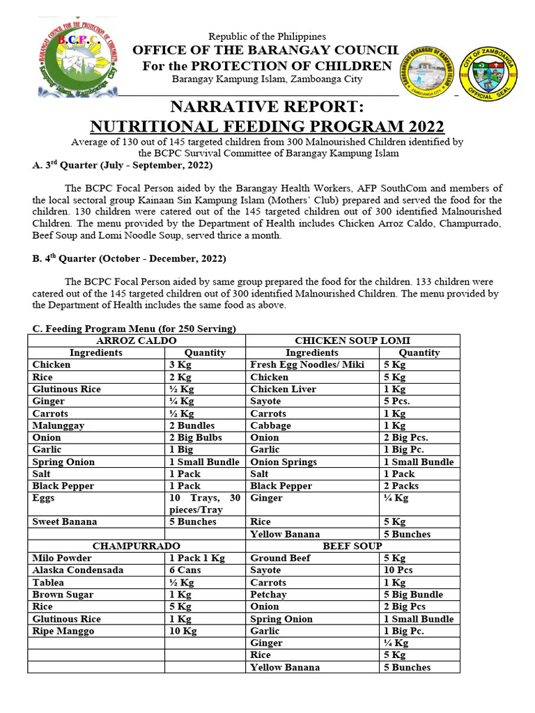 Narrative Report Feeding Program 2022 | Download Free PDF | Onion ...