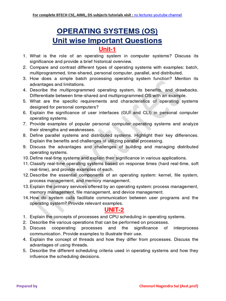 OS Unitwise imp questions | PDF | Operating System | Process (Computing) OS Unitwise imp questions | PDF | Operating System | Process (Computing)