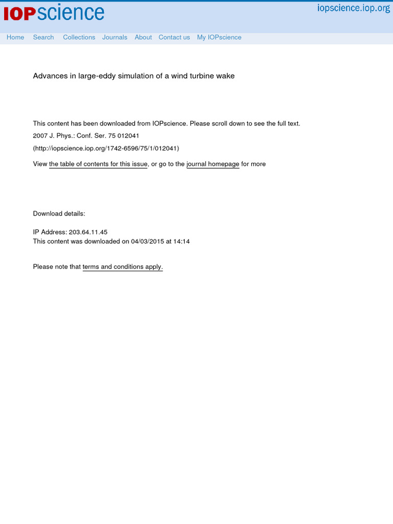 1346 Advances In Large Eddy Simulation Of A Wind Turbine Wake Les Jimenez A Crespo A