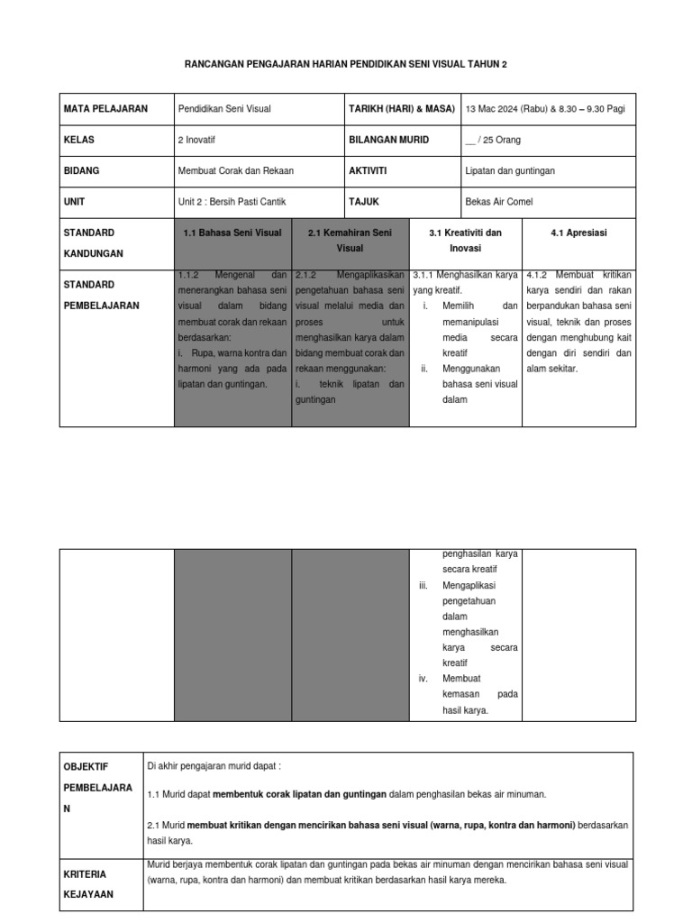 RPH 2 - Membuat Corak Dan Rekaan Gunting 1 | PDF | Seni
