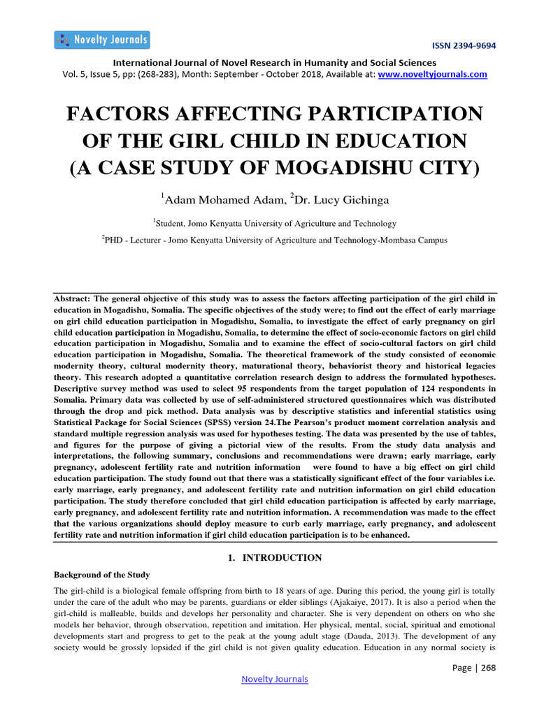 Factors Influencing Girl Child Education in Mogadishu | PDF ...