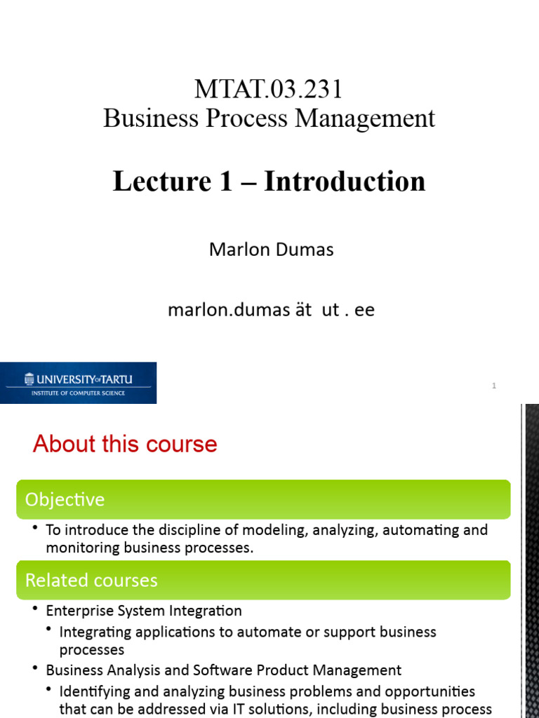 Lecture1 Introduction | PDF | Business Process Management | Business Process