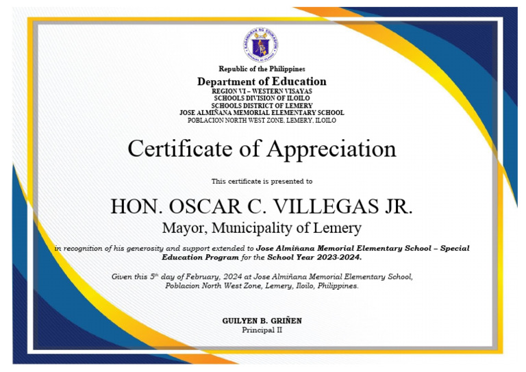 Certificate of Appreciation For PTA/Stakeholders | PDF