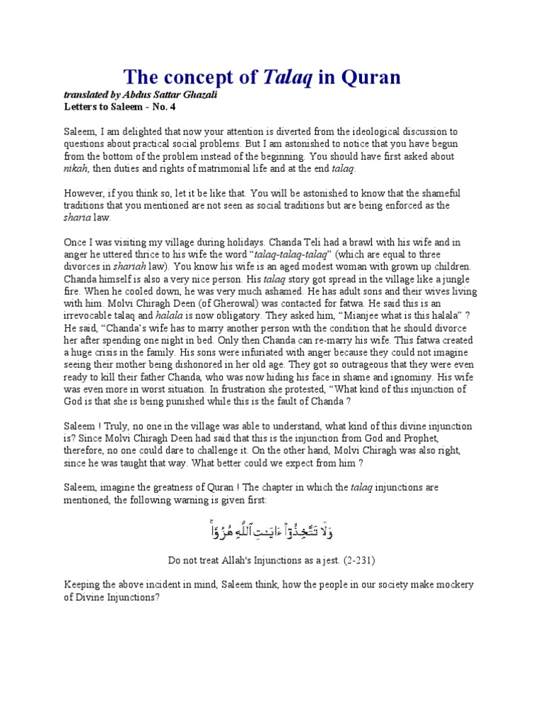 The Concept of Talaq in Quran | PDF | Quran | Islam