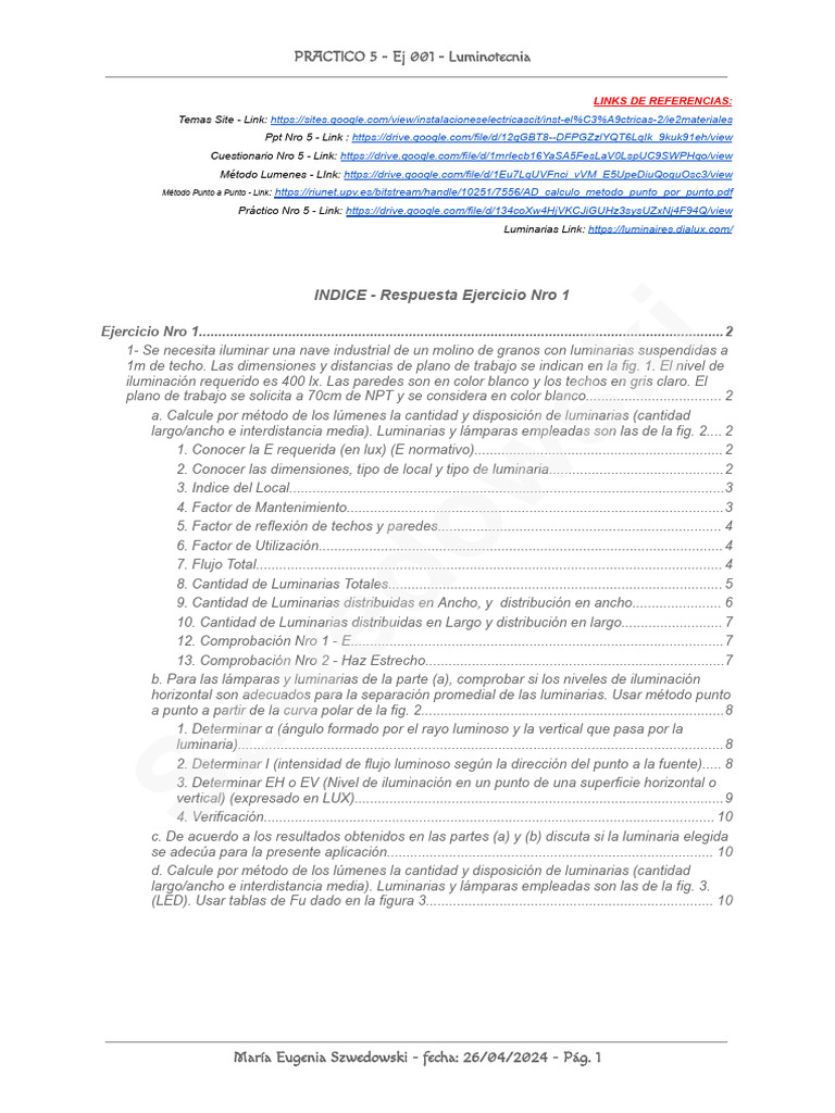 PRACTICO 5 - Ej 1 - Luminotecnia | PDF | Encendiendo | Ligero