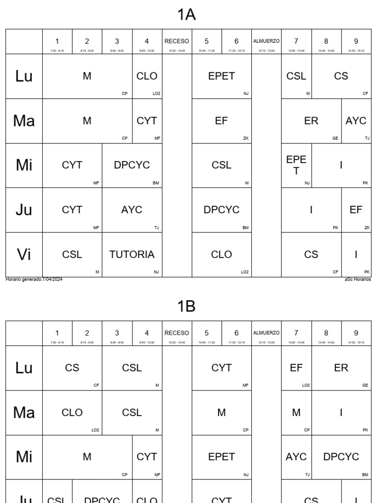 Horarios Abril 2024 | PDF