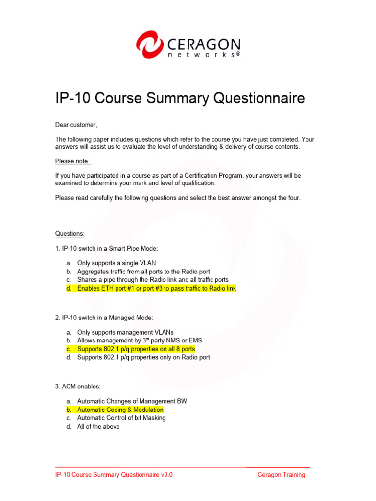 Ceragon - IP-10 Q A - Word - v3.0 | PDF | Computer Network | Electronics