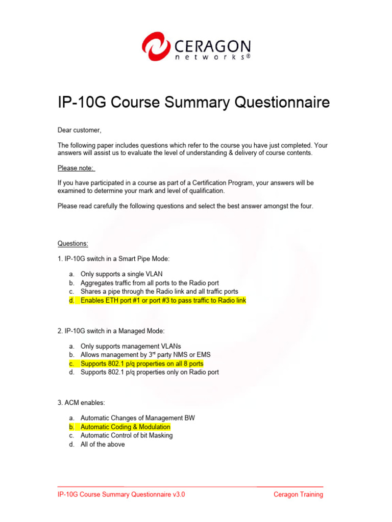 Ceragon - IP-10G Q A - Word - v3.0 | PDF | Computer Network | Radio