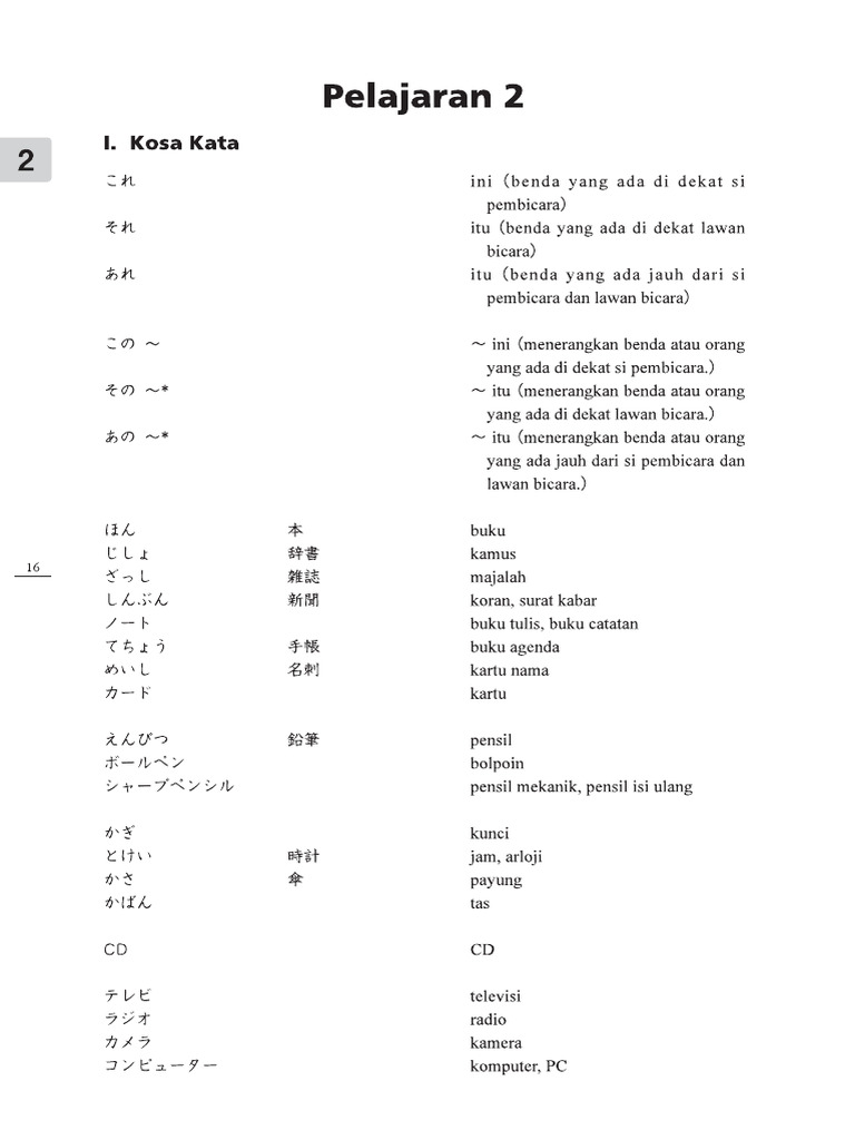 Minna No Nihongo 1 Edisi 2 Terjemahan & Keterangan Tata Bahasa (2) | PDF