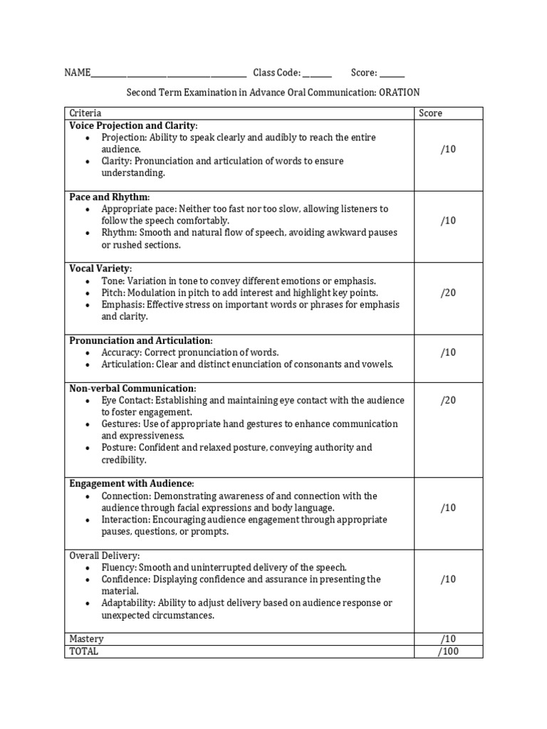 Oration_Rubric_2nd-Term-Exam | PDF