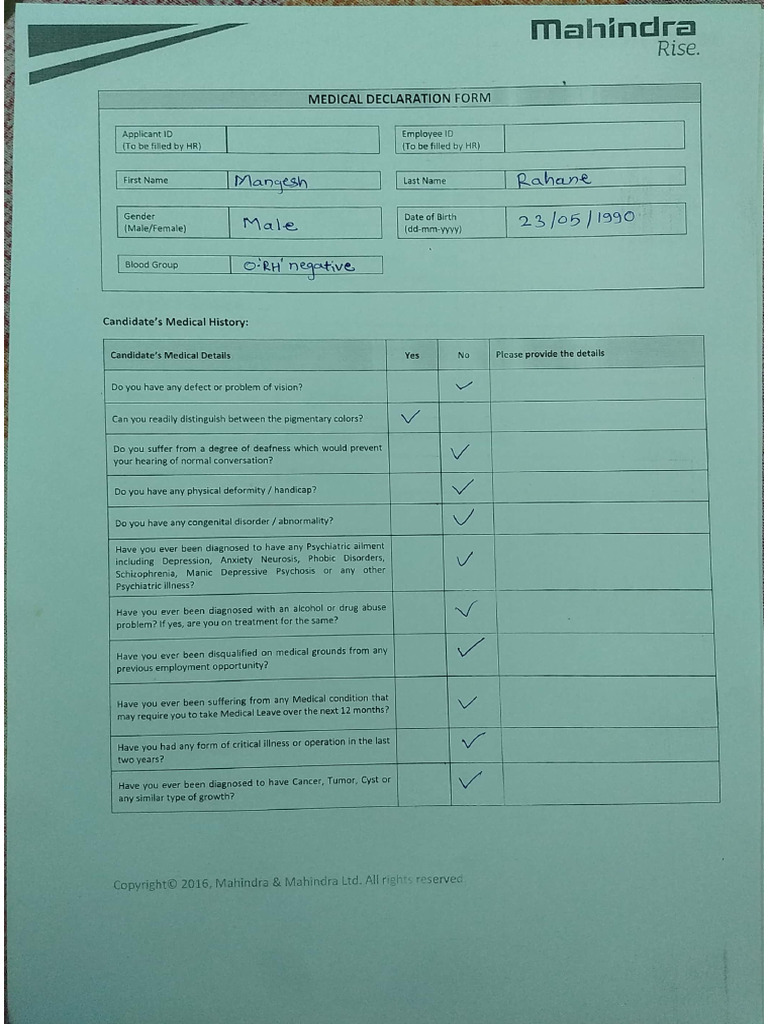 Medical Declaration | PDF