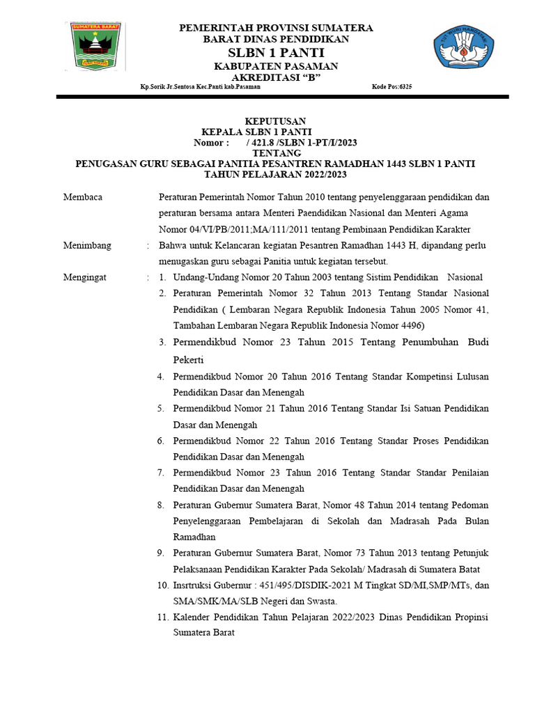 SK Pesantren Ramadhan - 2023 | PDF