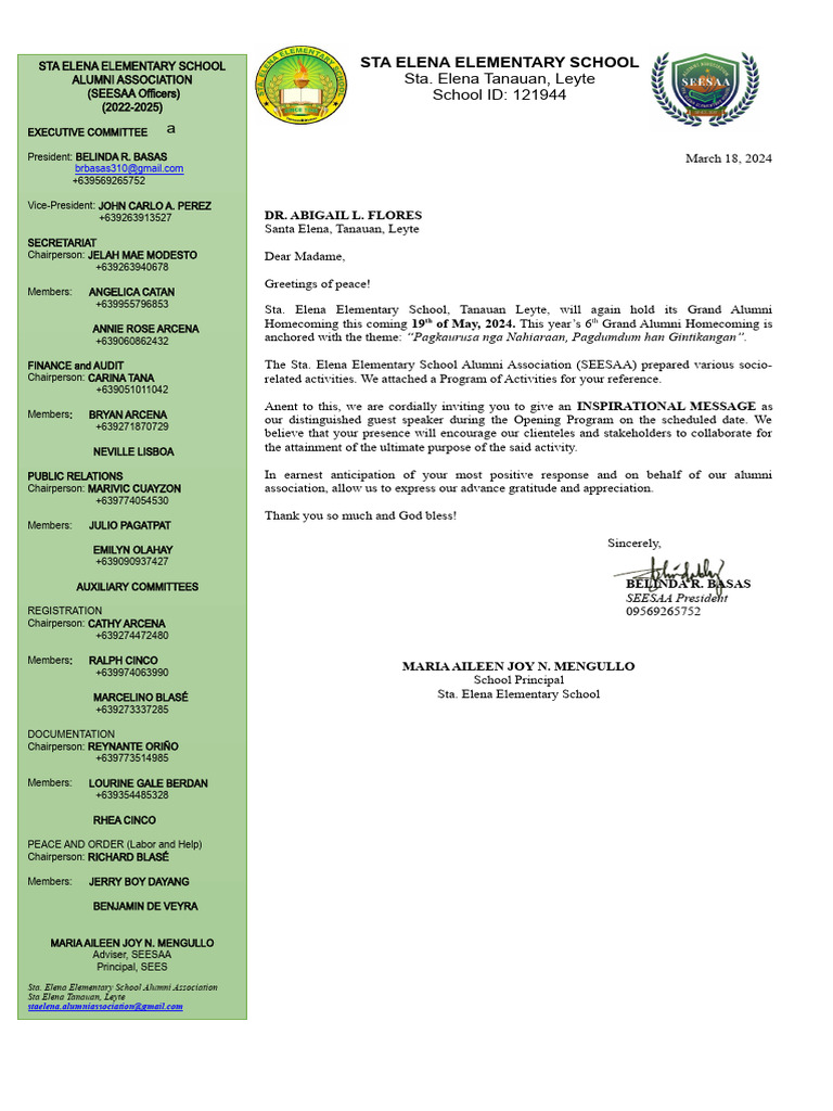 Sta. Elena Alumni Homecoming 2024 | PDF