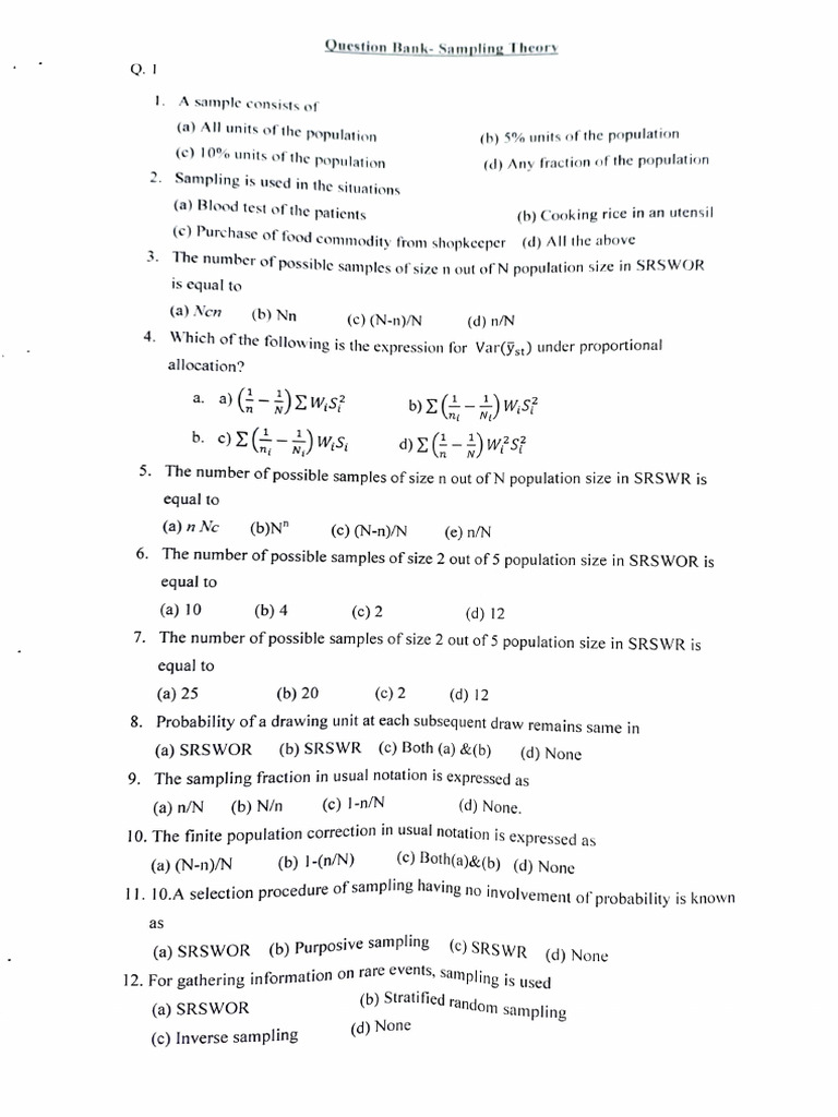 Sampling Theory Question Bank | PDF | Sampling (Statistics) | Estimator