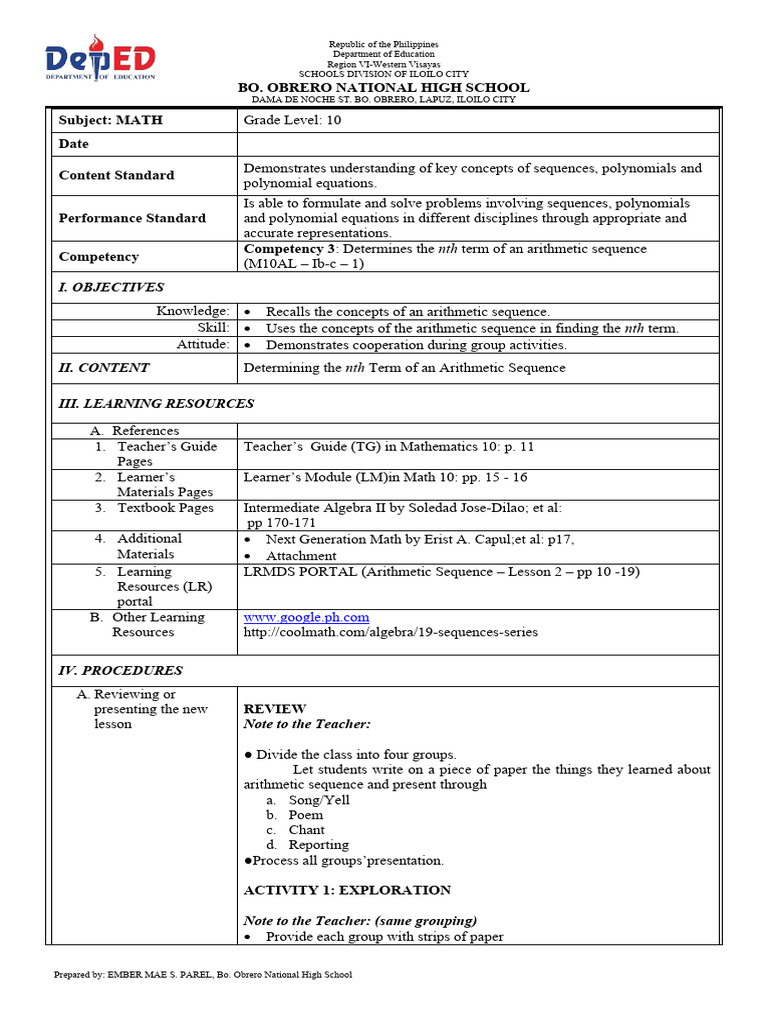 Lesson Plan For ClassObservation | PDF | Mathematics | Learning