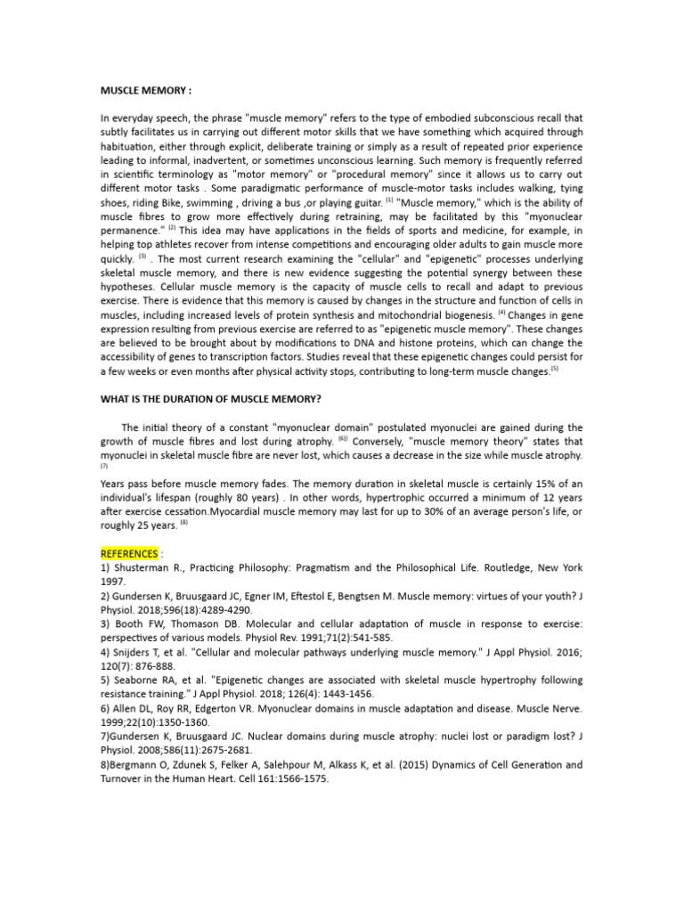 Muscle Memory Article | PDF | Skeletal Muscle | Memory