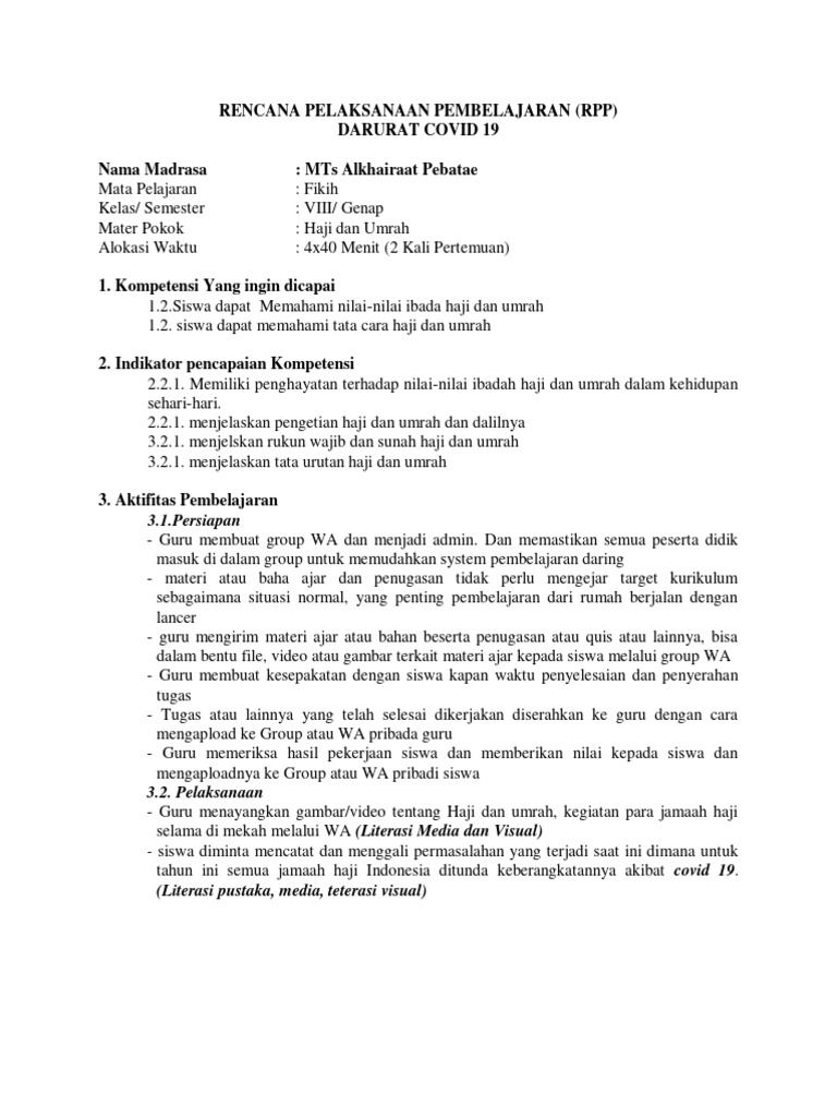 RPP Fikih: Haji & Umrah Kelas VIII | PDF | Ilmu Sosial | Seni