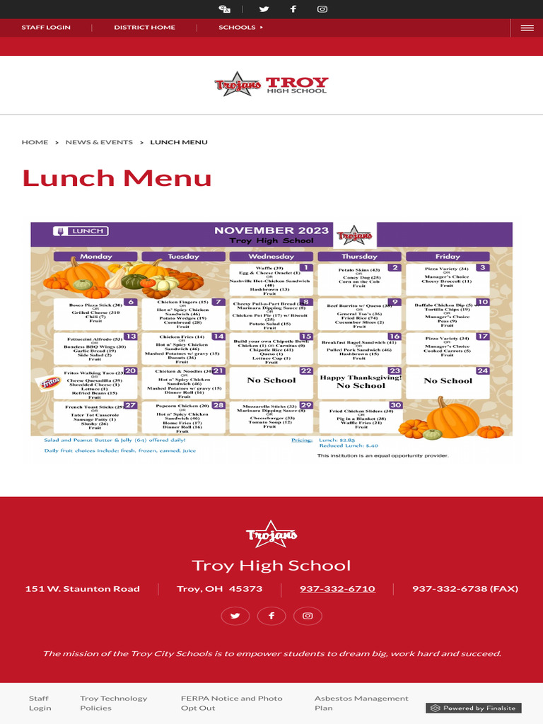 Lunch Menu - Troy High School | PDF | Cuisine | Foods