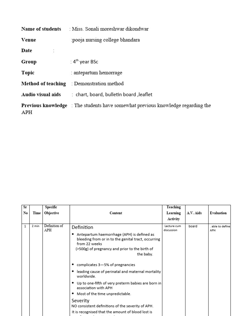 APH lession plan | Download Free PDF | Fetus | Childbirth