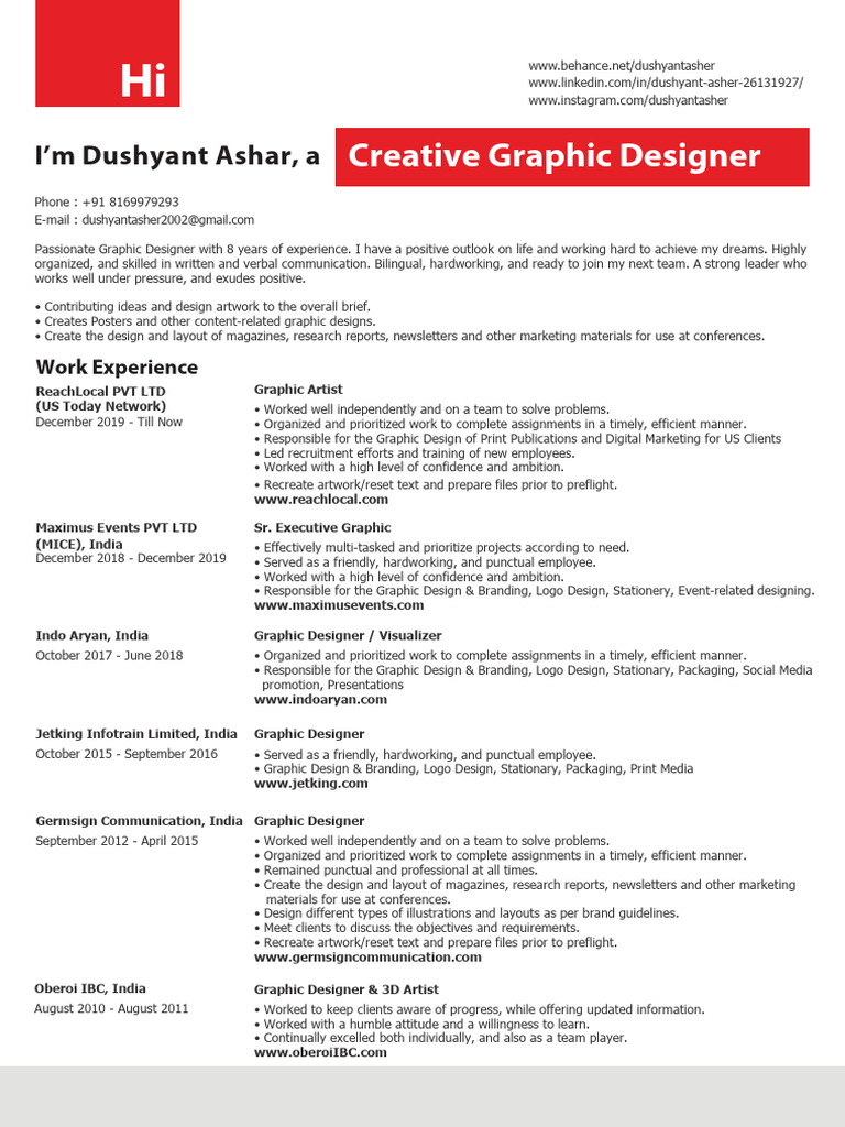 Dushyant Asher - Resume | Download Free PDF | Graphic Design | Adobe Illustrator