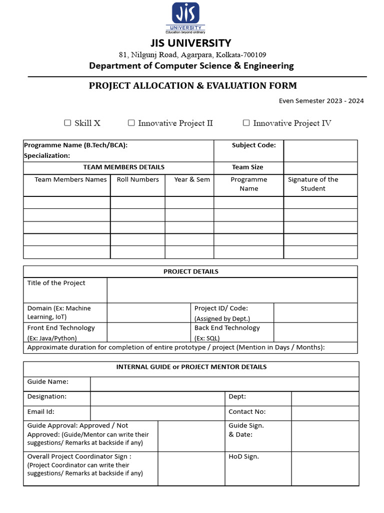 Project Allocation Evaluation Form | PDF