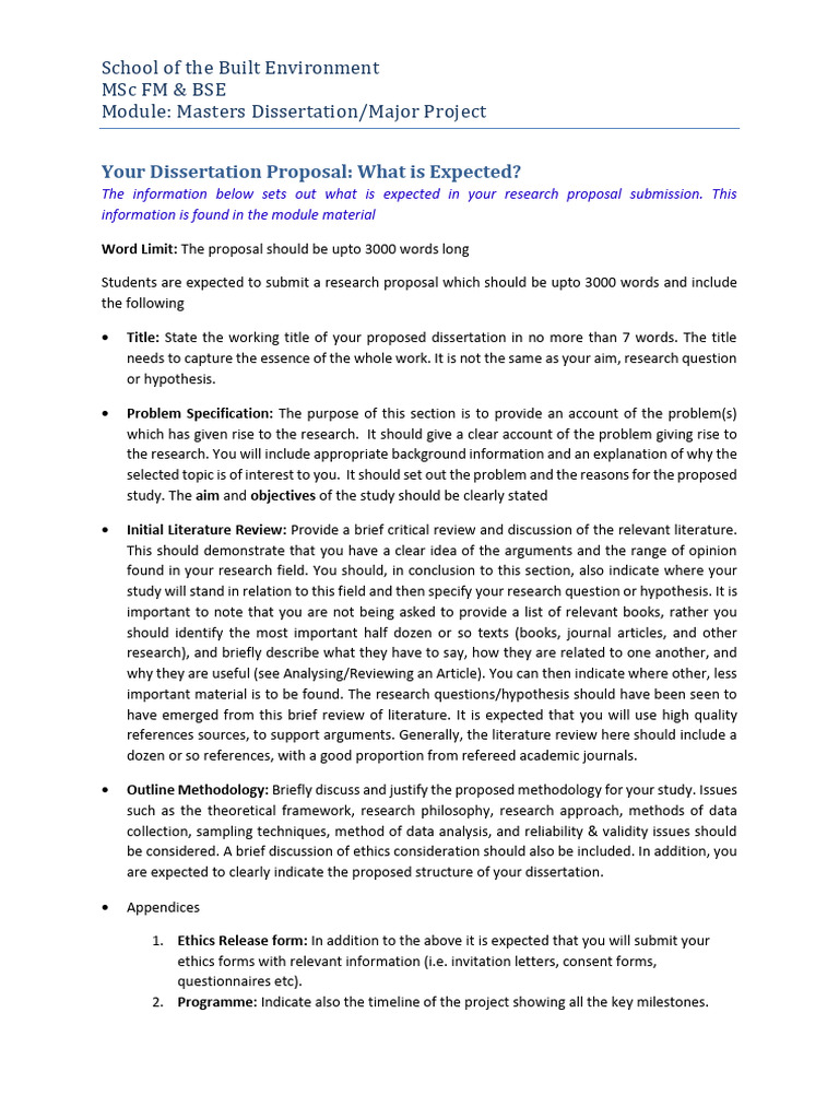 MSc Dissertation Proposal- Key Expected_201920 | PDF | Methodology | Inquiry