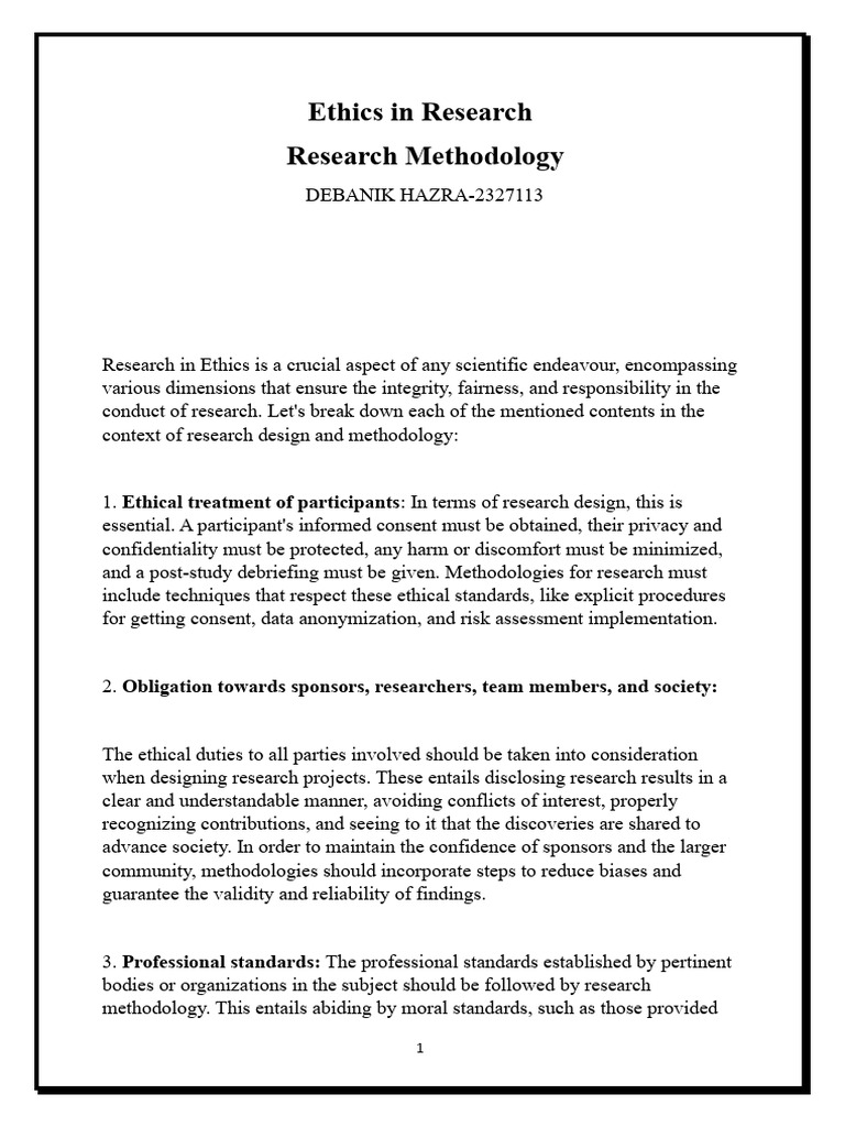 Ethics In Research Report Pdf Methodology Institutional Review Board