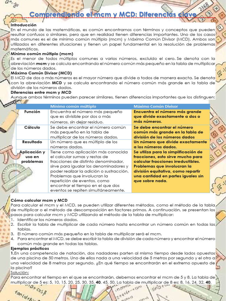 Diferencias Clave entre mcm y MCD | PDF | Matemáticas | Matemática ...