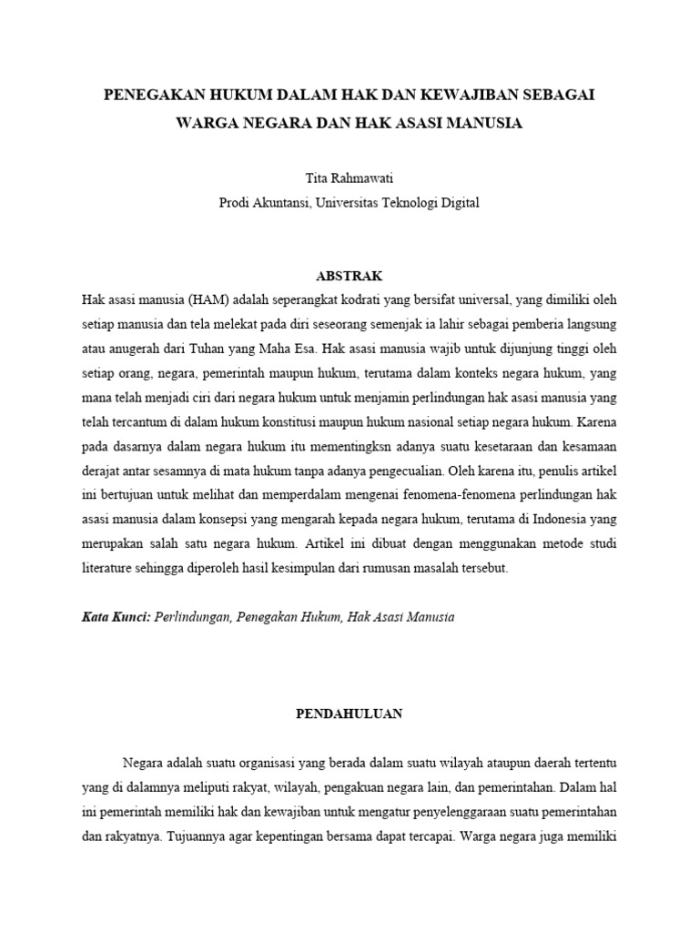 Penegakan Hukum Dalam Hak Dan Kewajiban Sebagai Warga Negara Dan Hak Asasi Manusia | PDF