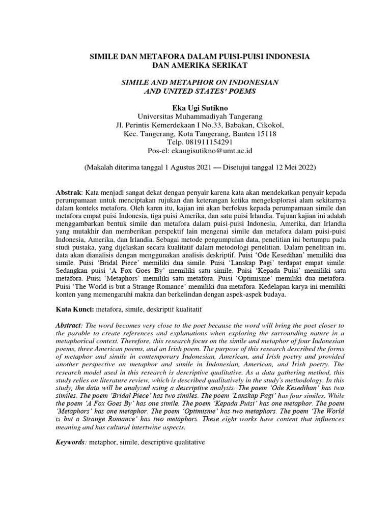 Simile Dan Metafora Dalam Puisi-Puisi Indonesia Dan Amerika Serikat ...