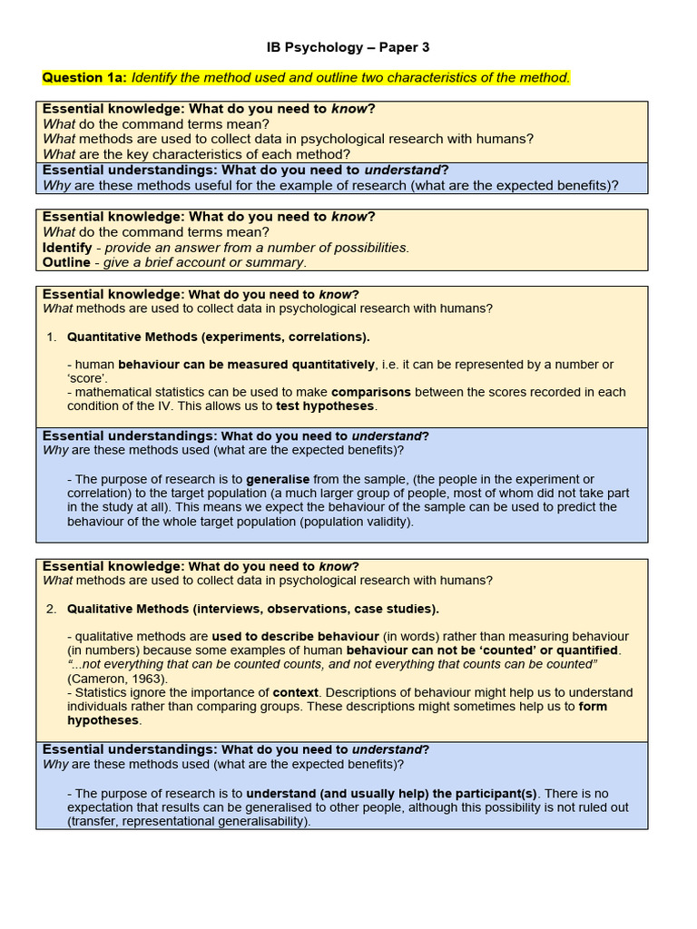 Q1a - Research - Methods (1) For Psychology IB Exam | PDF | Experiment | Quantitative Research